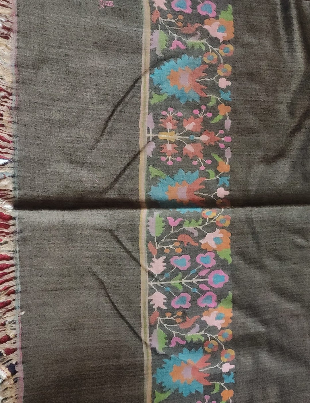 Kashmiri embroidered natural Grey black kani stole Pure Pashmina shawl ...
