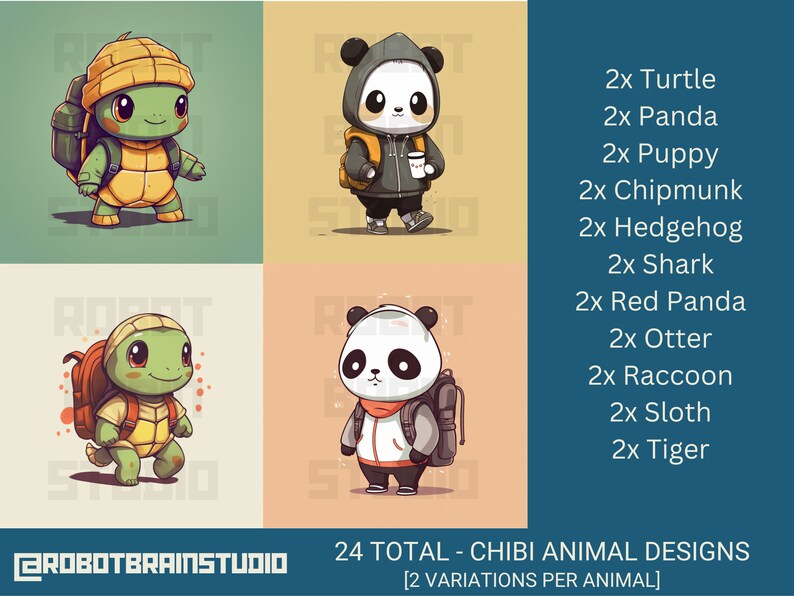 24 Paquete de animales Chibi / PNG / Clipart / Descargas digitales ...