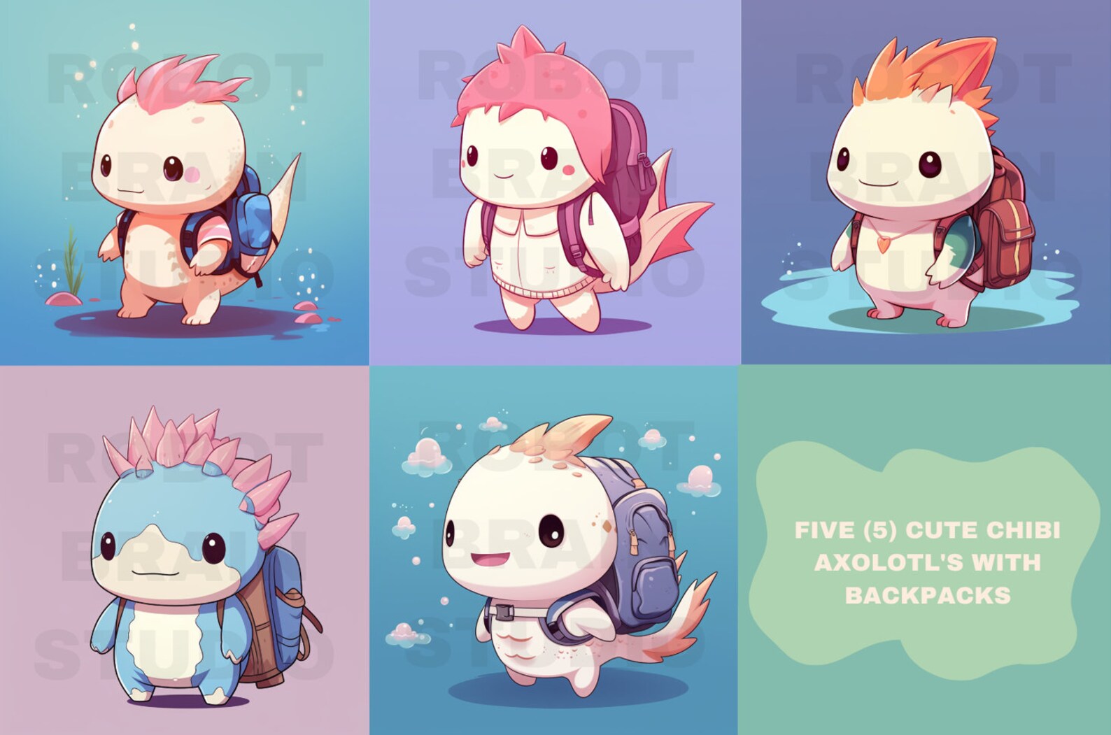 Chibi Axolotl Bundle | PNG | Clipart | Digital Downloads - Etsy