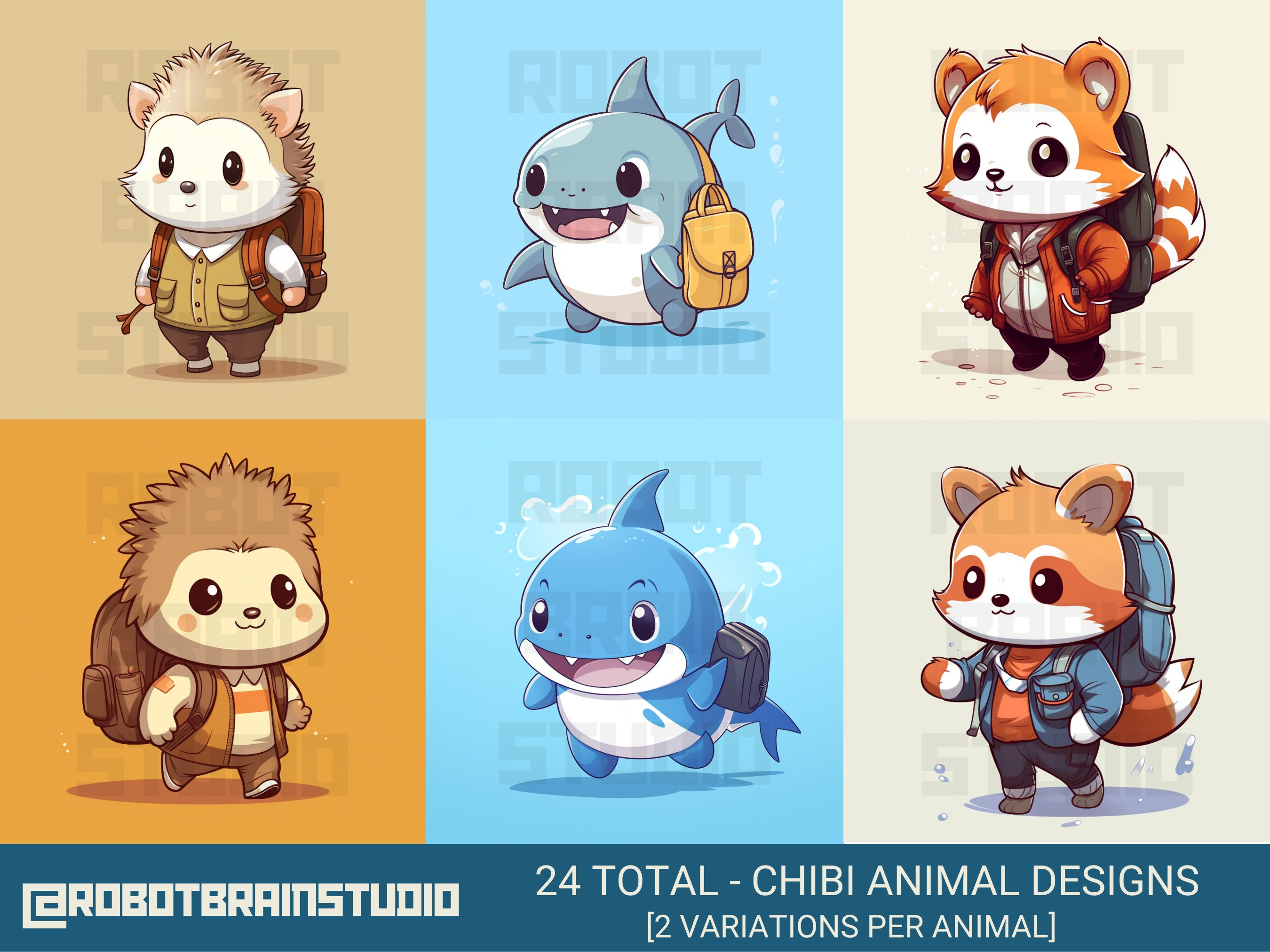 24 Chibi Animal Bundle | PNG | Clipart | Digital Downloads - Etsy