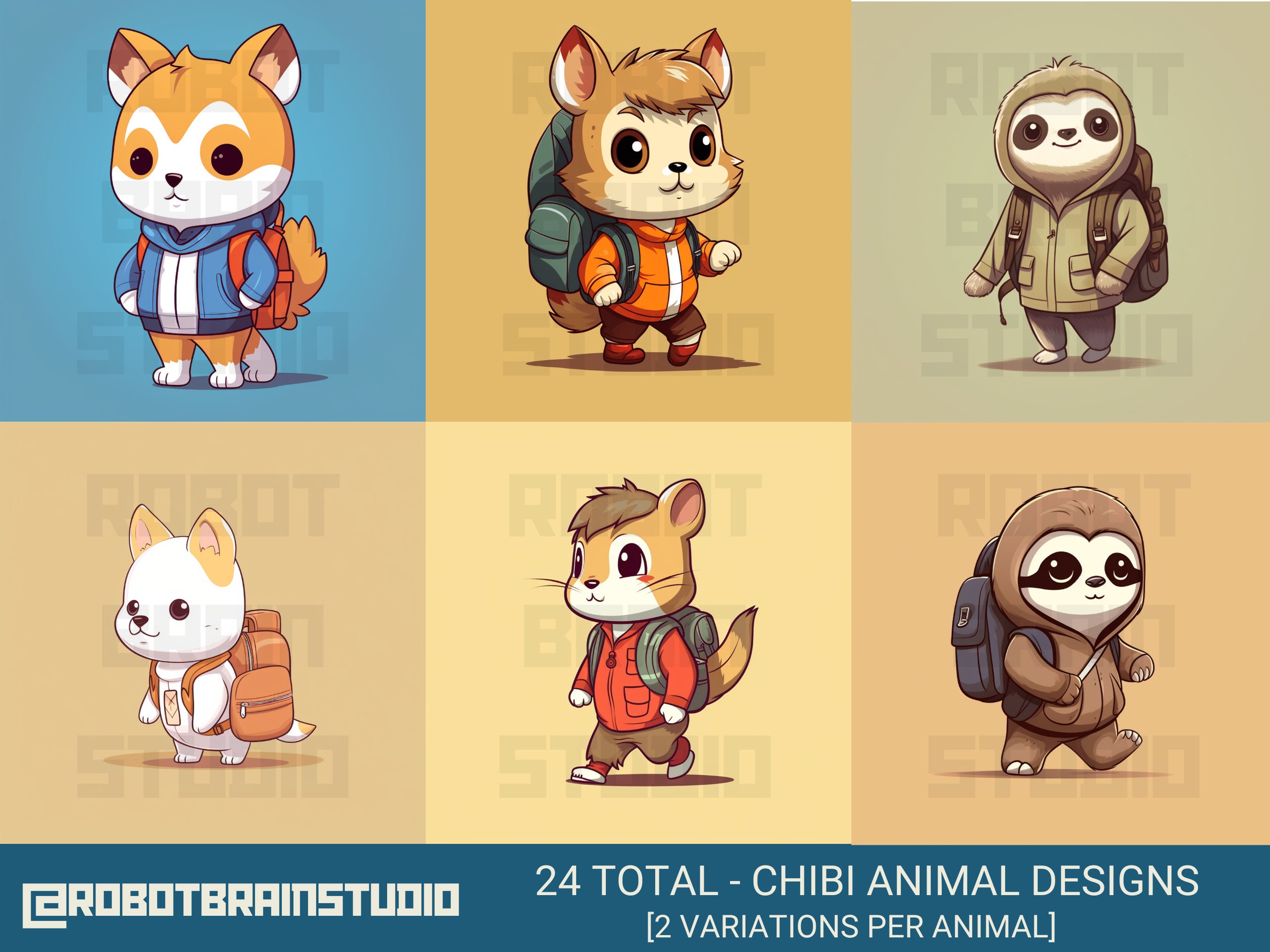 24 Chibi Animal Bundle | PNG | Clipart | Digital Downloads - Etsy