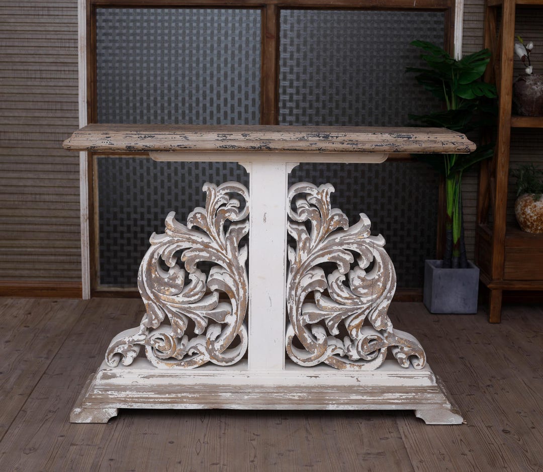 Vintage Carved Console Table, French Country Entryway Table, Distressed ...