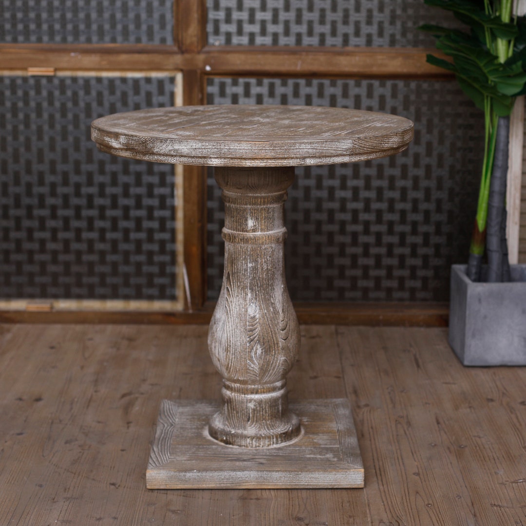 Rustic Vintage Wooden Side Table Shabby Chic Distressed Pedestal Accent ...