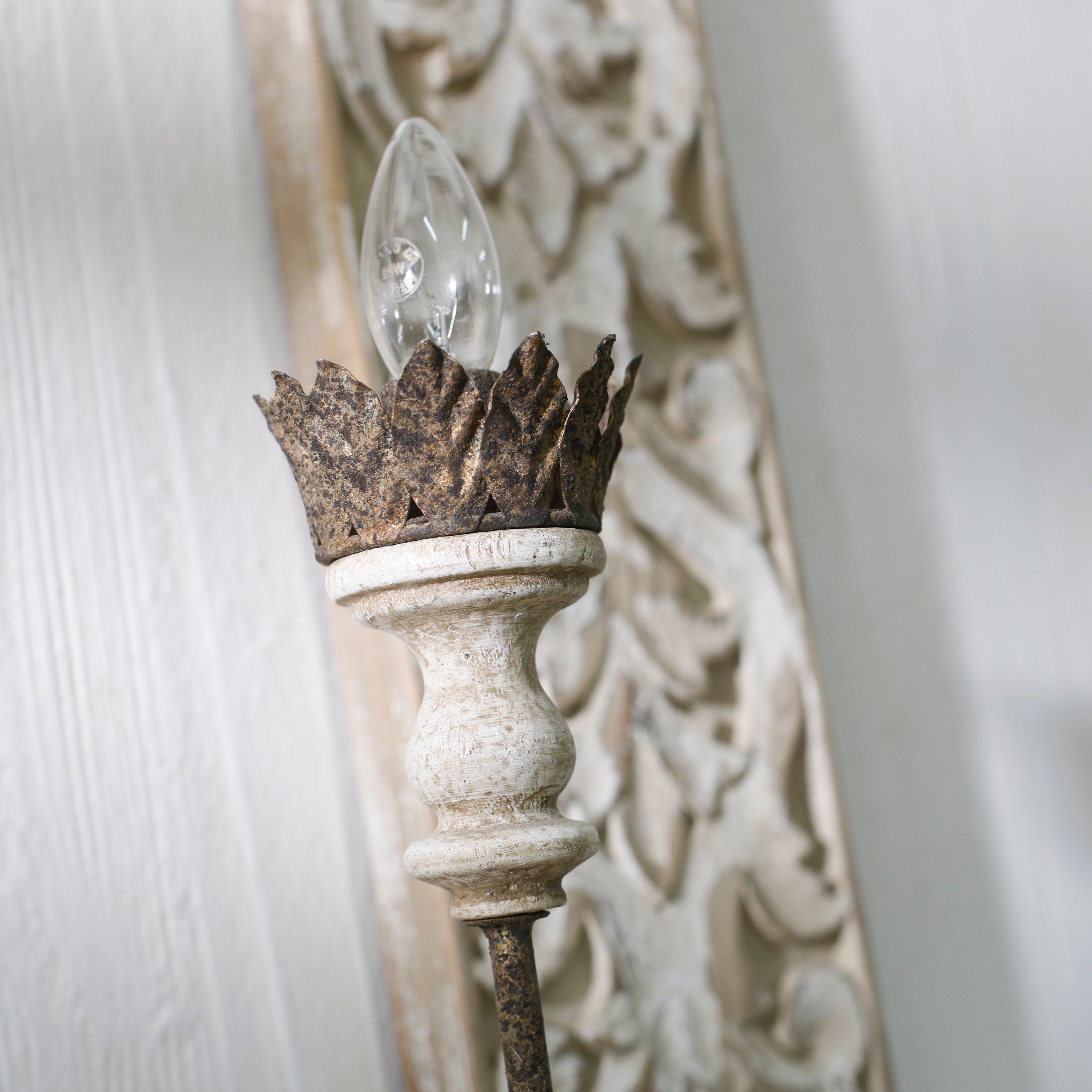 Rustic Wall Sconce, Carved Wood Wall Light, Antique Style Candle Holder ...