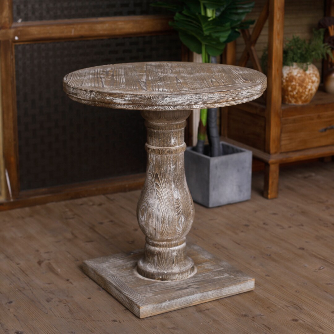 Rustic Wooden Pedestal Table - Vintage Round Accent Table for Farmhouse ...