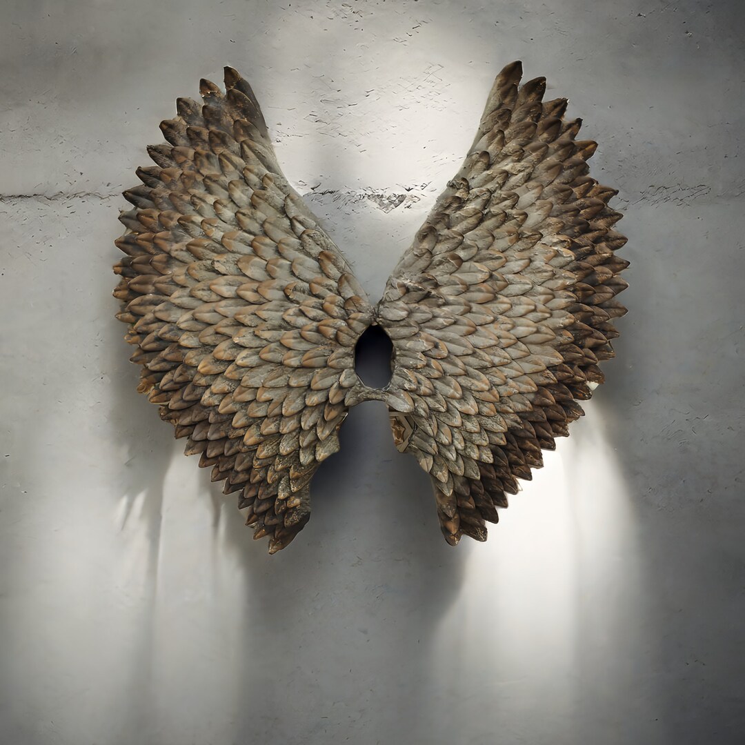Iron Angel Wings Wall Decor Large Metal Wall Art, Rustic Feather ...