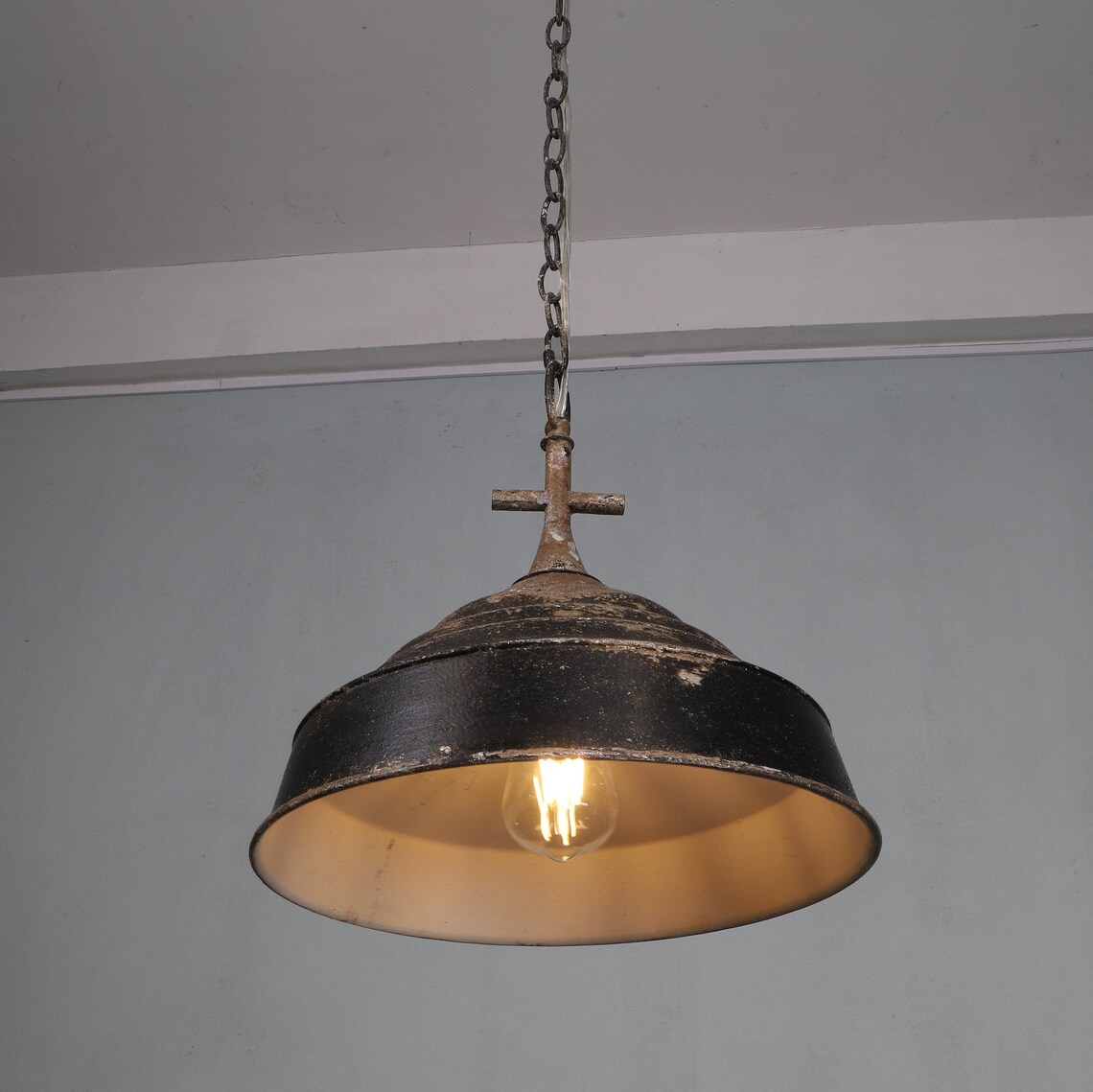 Rustic Industrial Pendant Light With Cross Detail Antique Farmhouse ...