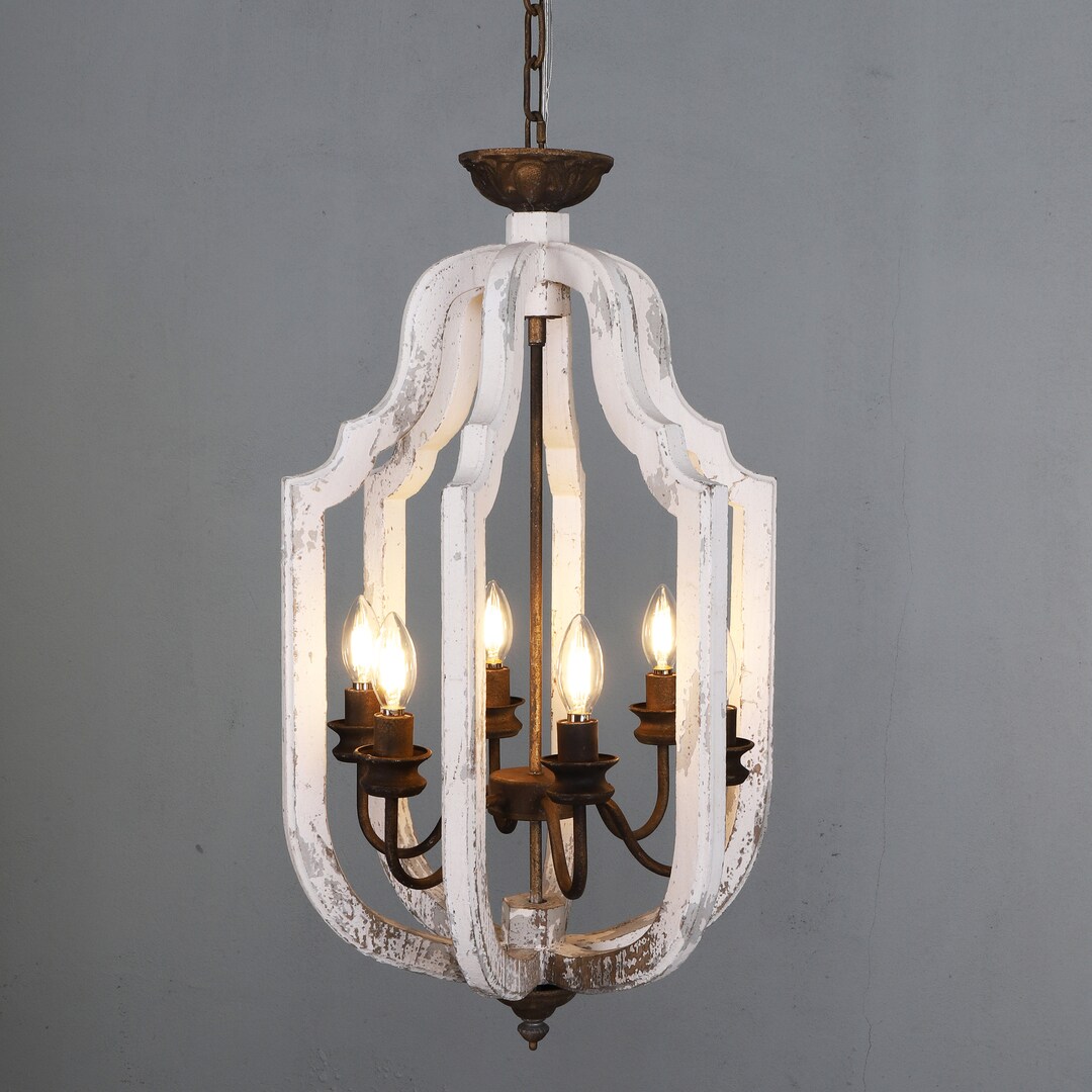 Vintage Farmhouse Chandelier, French Country Pendant Light, Rustic Wood ...