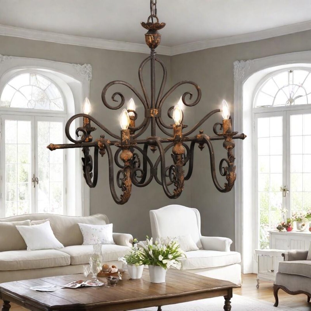 Rustic Iron Chandelier - 6-light Vintage Ceiling Lamp - Etsy
