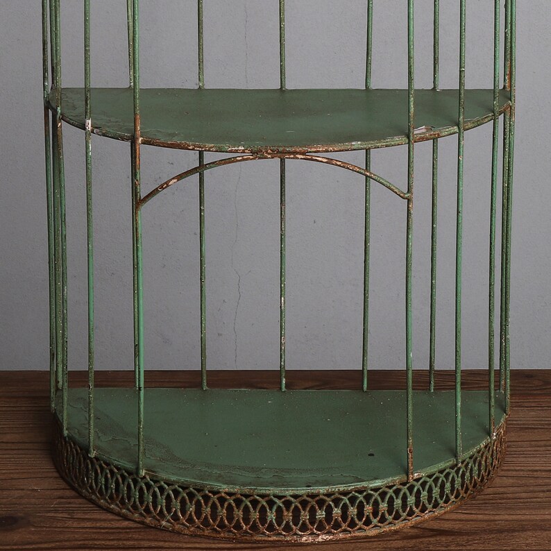 Vintage Green Metal Birdcage Shelf, Decorative Bird Cage Display ...