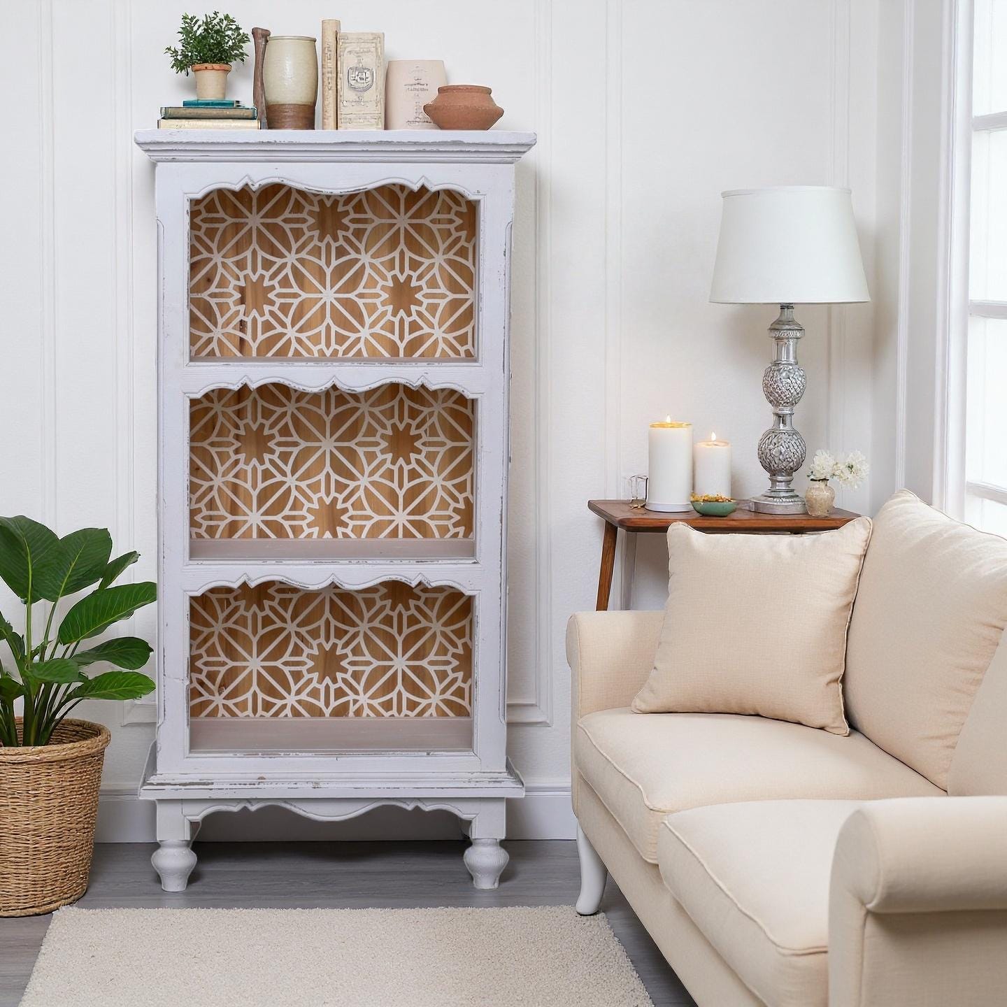 Vintage White Wood Display Cabinet: French Country Farmhouse Shelf - Etsy
