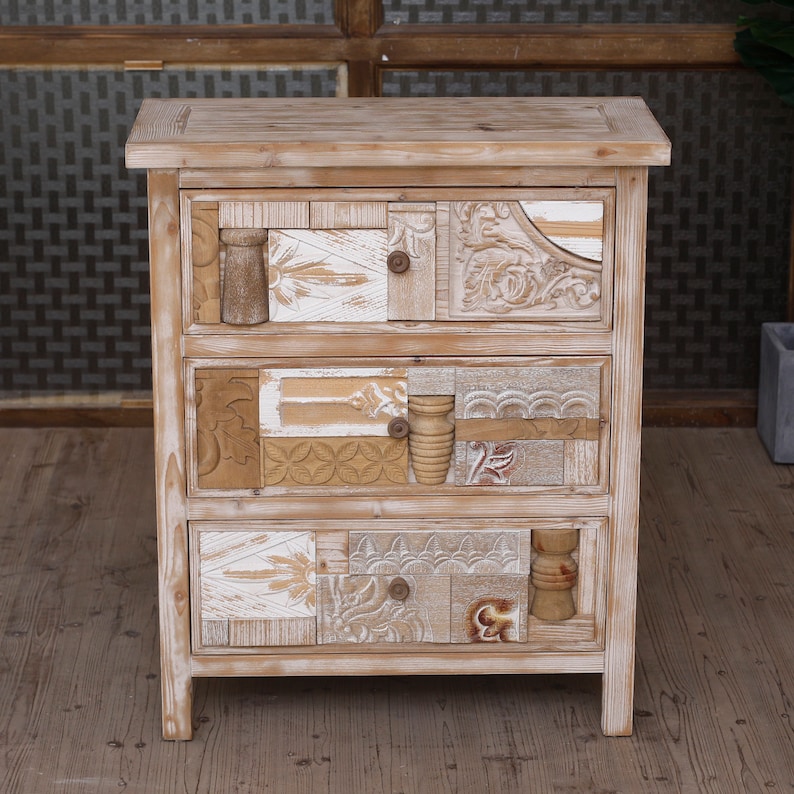 Rustic Three-drawer Dresser With Distinctive Patterns Handmade ...