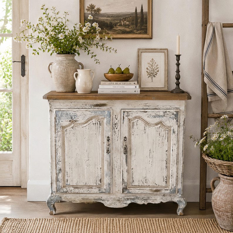 French Country Accent Cabinet, Distressed Farmhouse Storage Cabinet ...