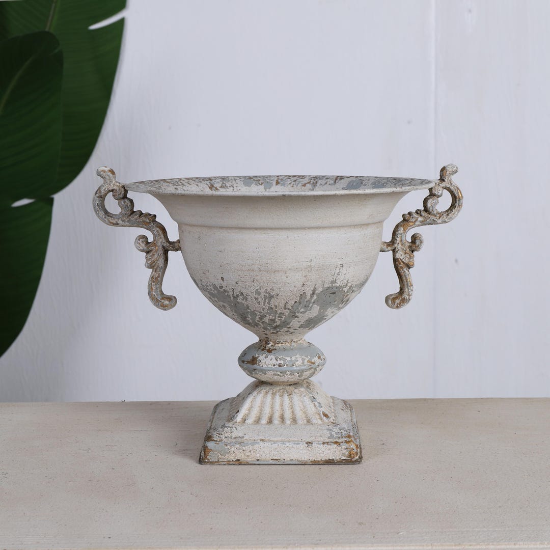 Vintage Metal Urn Vase Rustic Planter French Country Decor Shabby Chic ...