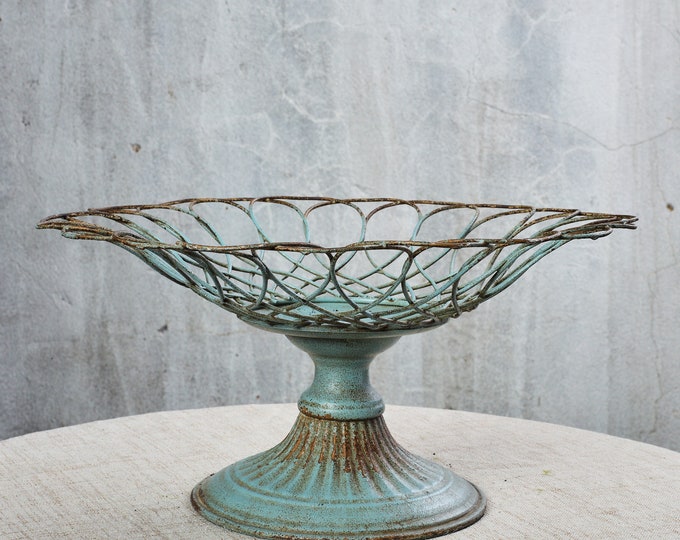 Vintage Iron Art Bowl: Distressed Turquoise Plant/fruit Holder - Etsy