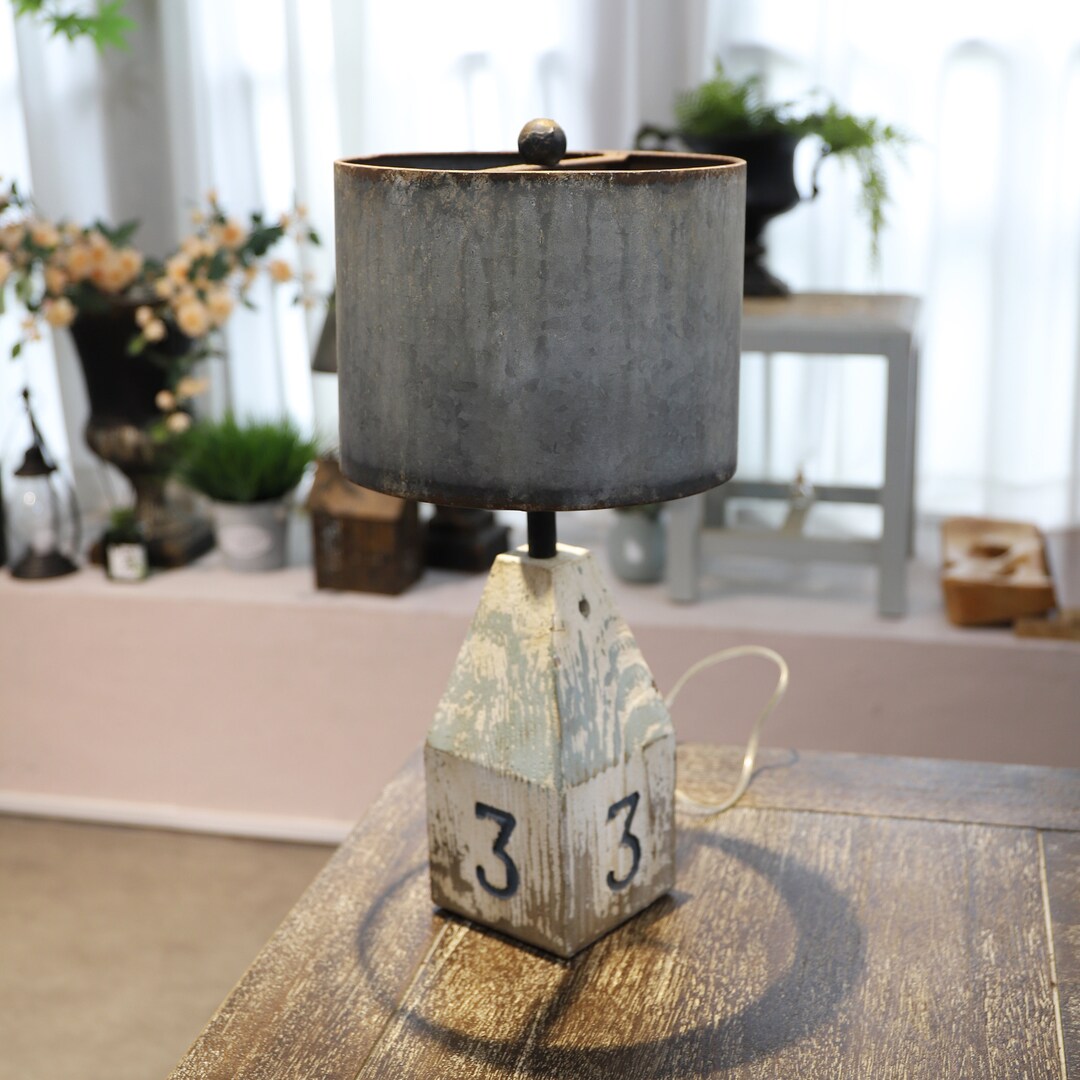Vintage Industrial Table Lamp With Rustic Numbered Wooden Base and ...