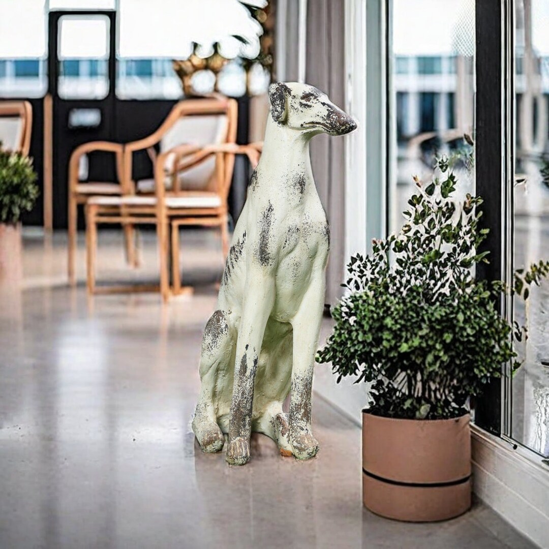 Vintage Greyhound Dog Statue - Distressed Metal Garden Sculpture ...