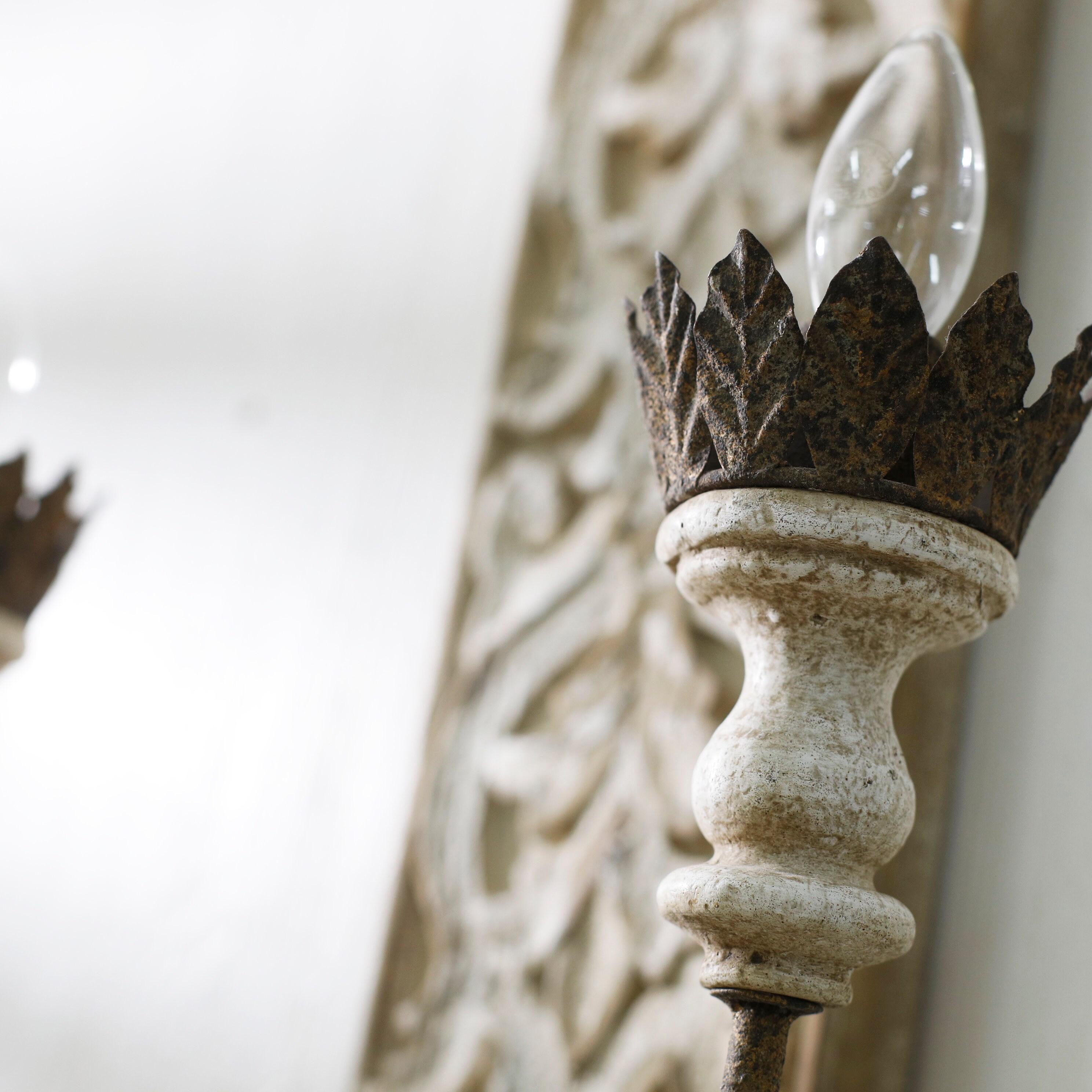 Rustic Wall Sconce, Carved Wood Wall Light, Antique Style Candle Holder ...