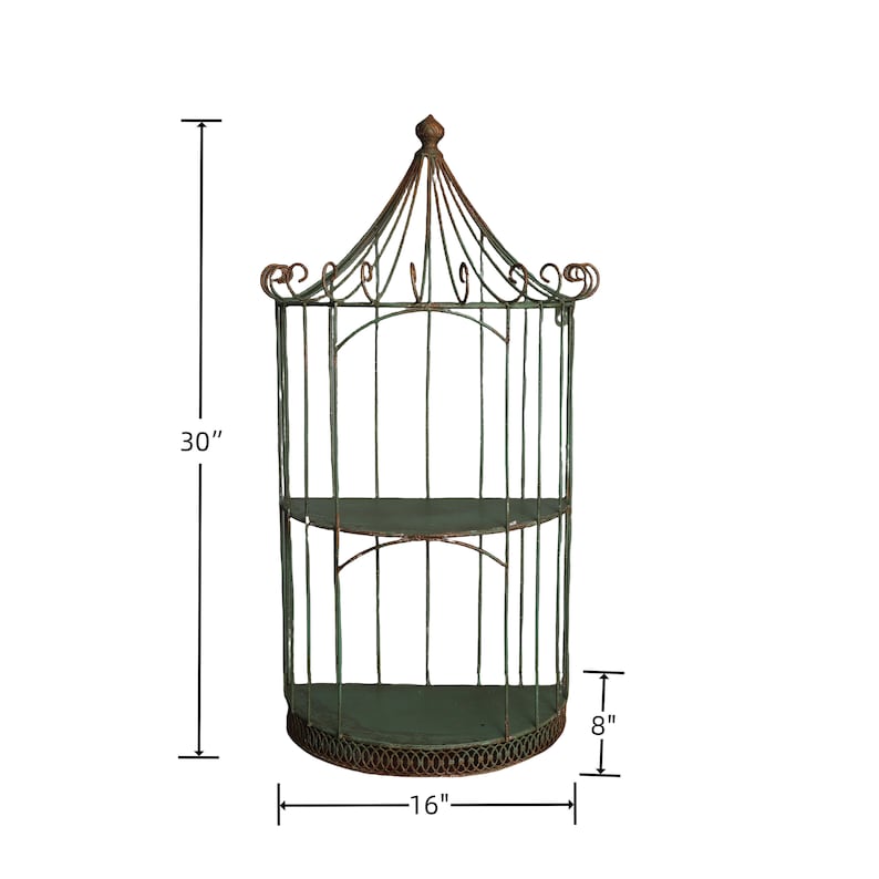 Vintage Green Metal Birdcage Shelf, Decorative Bird Cage Display ...