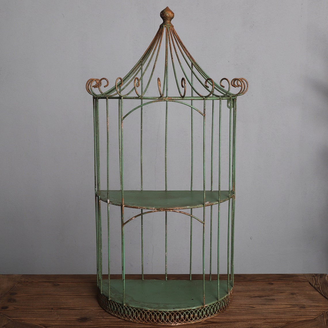 Vintage Green Metal Birdcage Shelf, Decorative Bird Cage Display ...