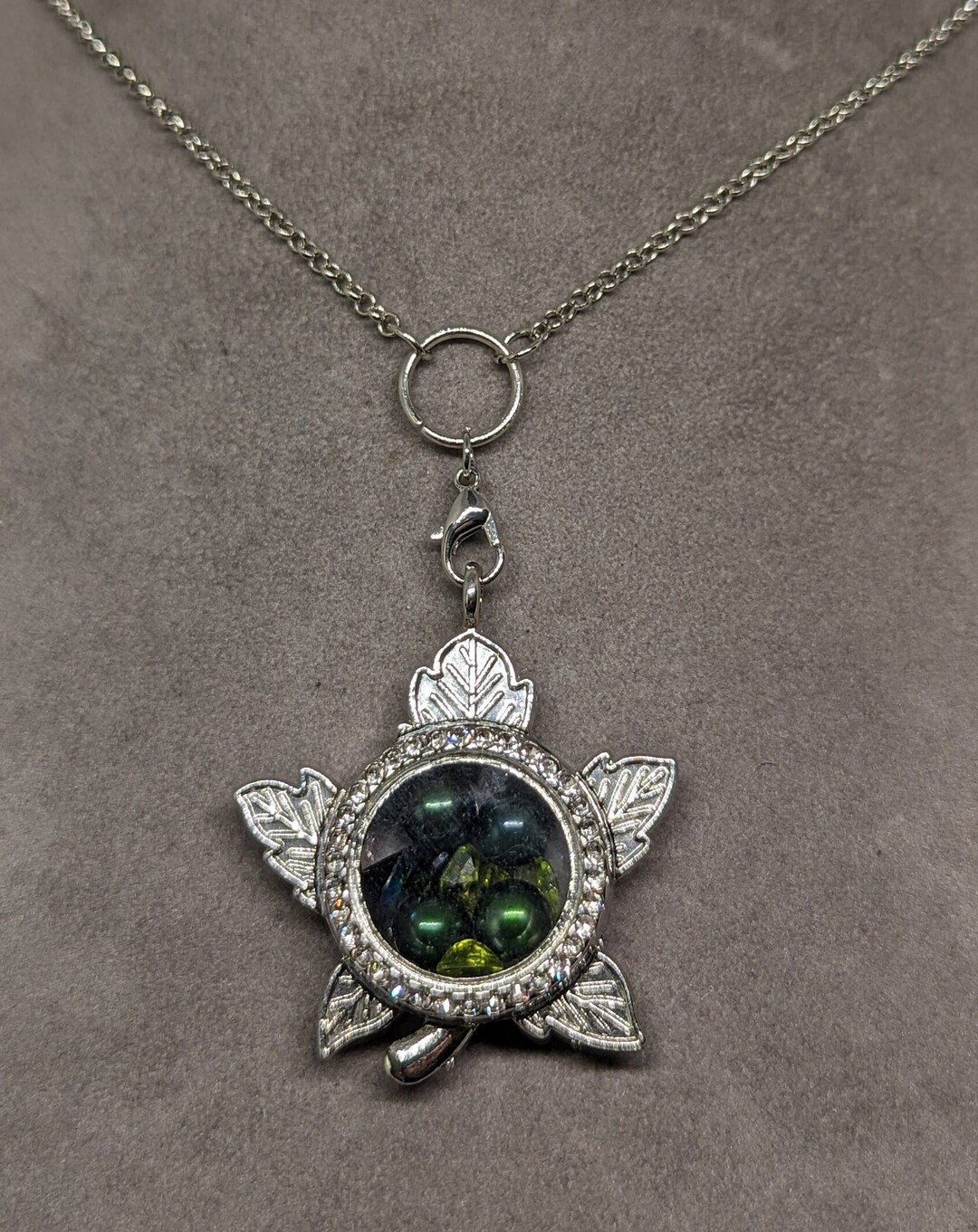 Silver Leaf Locket With Multiple Gems - Etsy