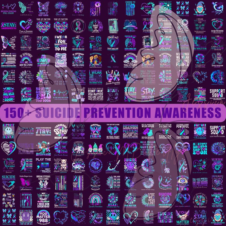 Suicide Prevention PNG Bundle, Teal Purple Awareness Designs (digital ...