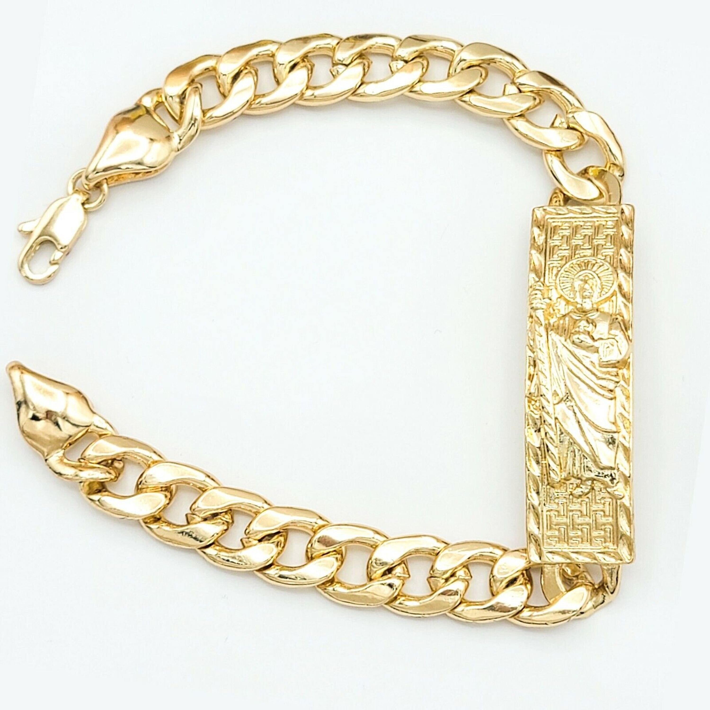 14K Gold Plated Saint Jude Chain ID Bracelet. Esclava San Judas Oro ...