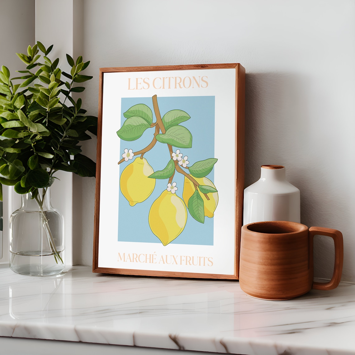 Digital Lemon Poster Printable Citrus Wall Art Kitchen Decor Print ...