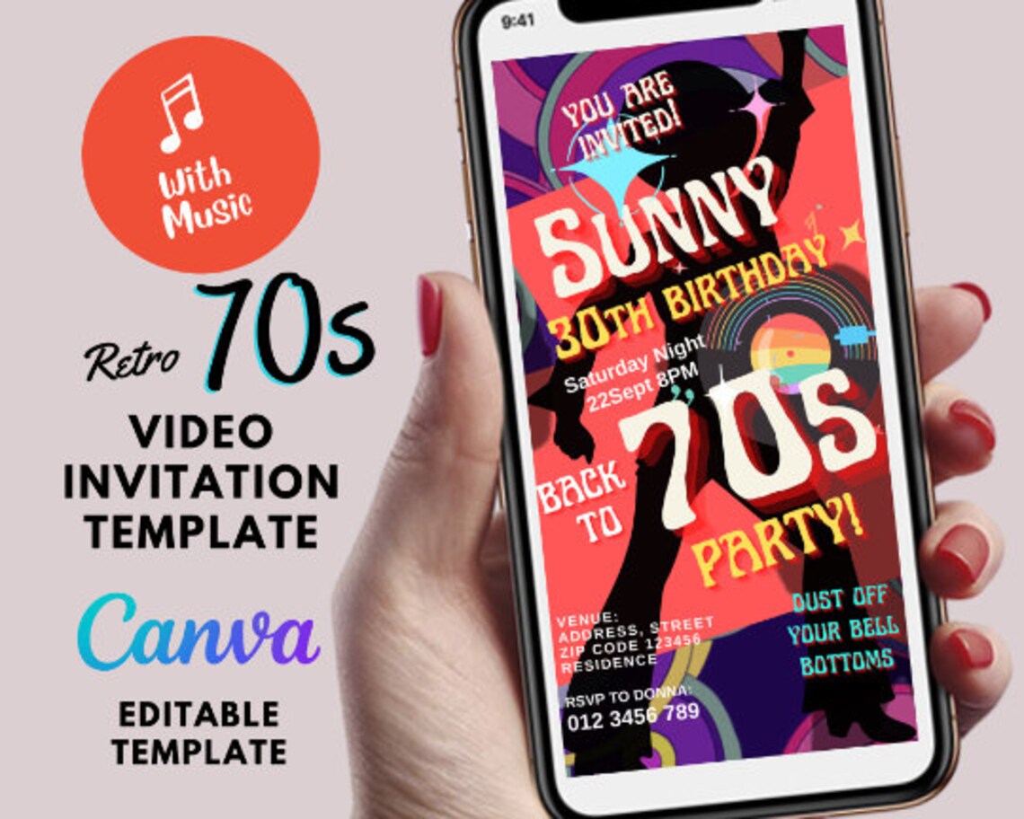 Retro Disco Party 70s Theme Male Birthday Video Invitation - Etsy