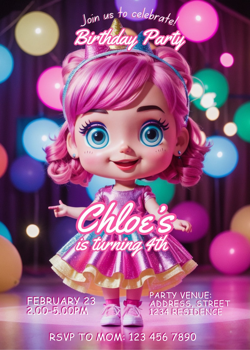 Birthday Invitation Template Cute Girl Birthday Party Invitation Card ...