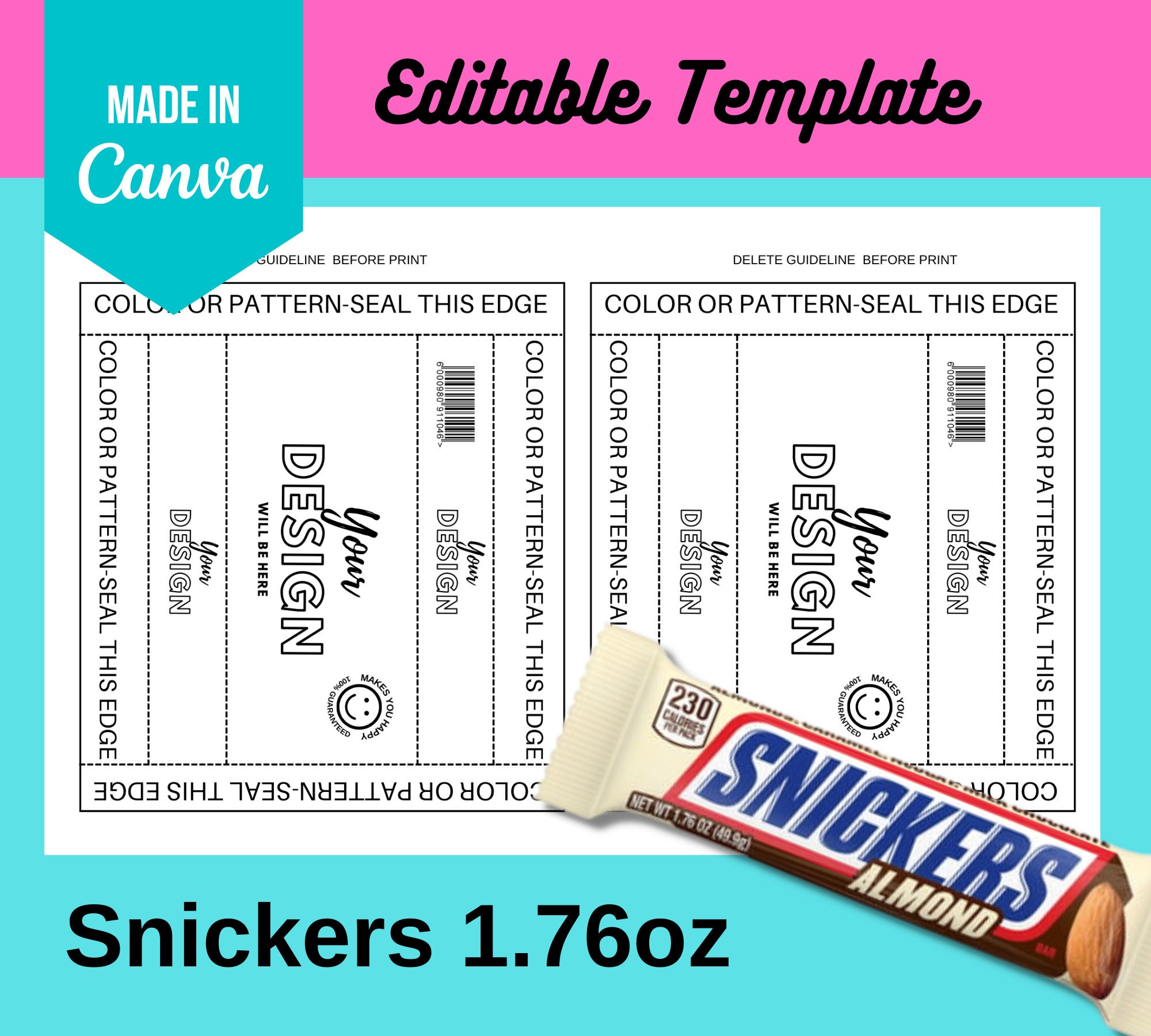 SNICKERS 1.76oz Wrapper Template for Canva Users | Canva Editable Template | Digital Item ...