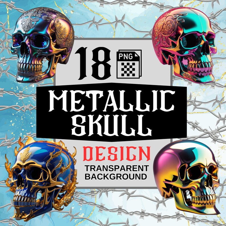 PNG Download Metallic Skull Clipart, Skull PNG Bundle, Merchandise ...