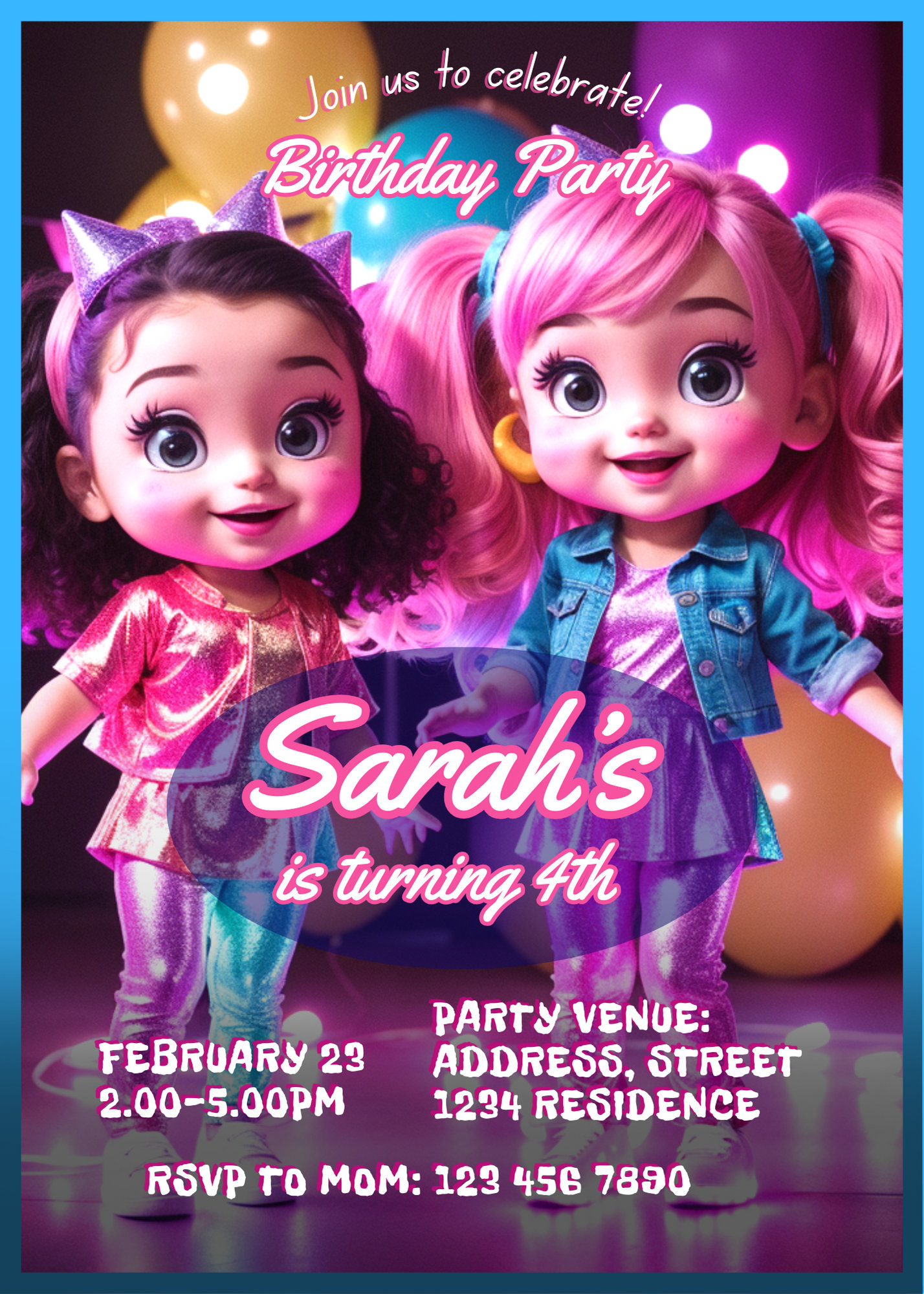 Beautiful Cute Girl Birthday Invitation Card Template Canva Editable ...