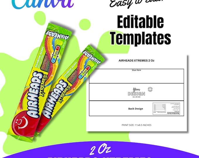 Printable Design AIRHEADS XTREMES 2 Oz | DIY Birthday Nutrition Label ...