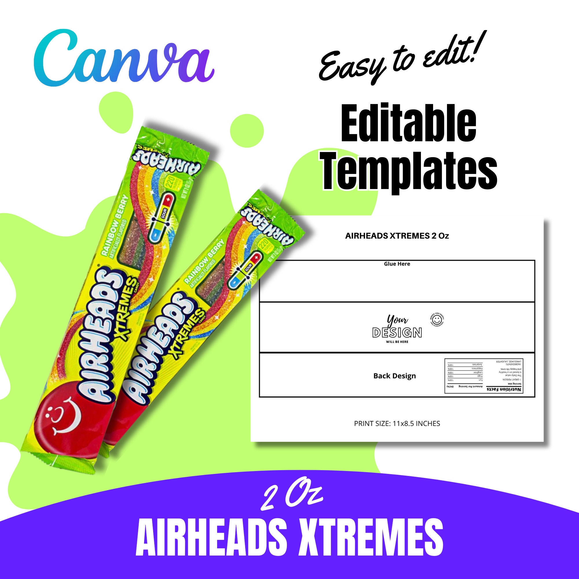 Printable Design AIRHEADS XTREMES 2 Oz | DIY Birthday Nutrition Label ...
