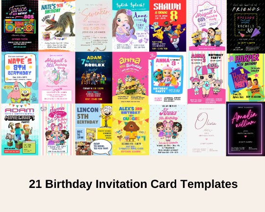 Birthday Invitation Design Collection Combo: 21 Birthday Invitation ...