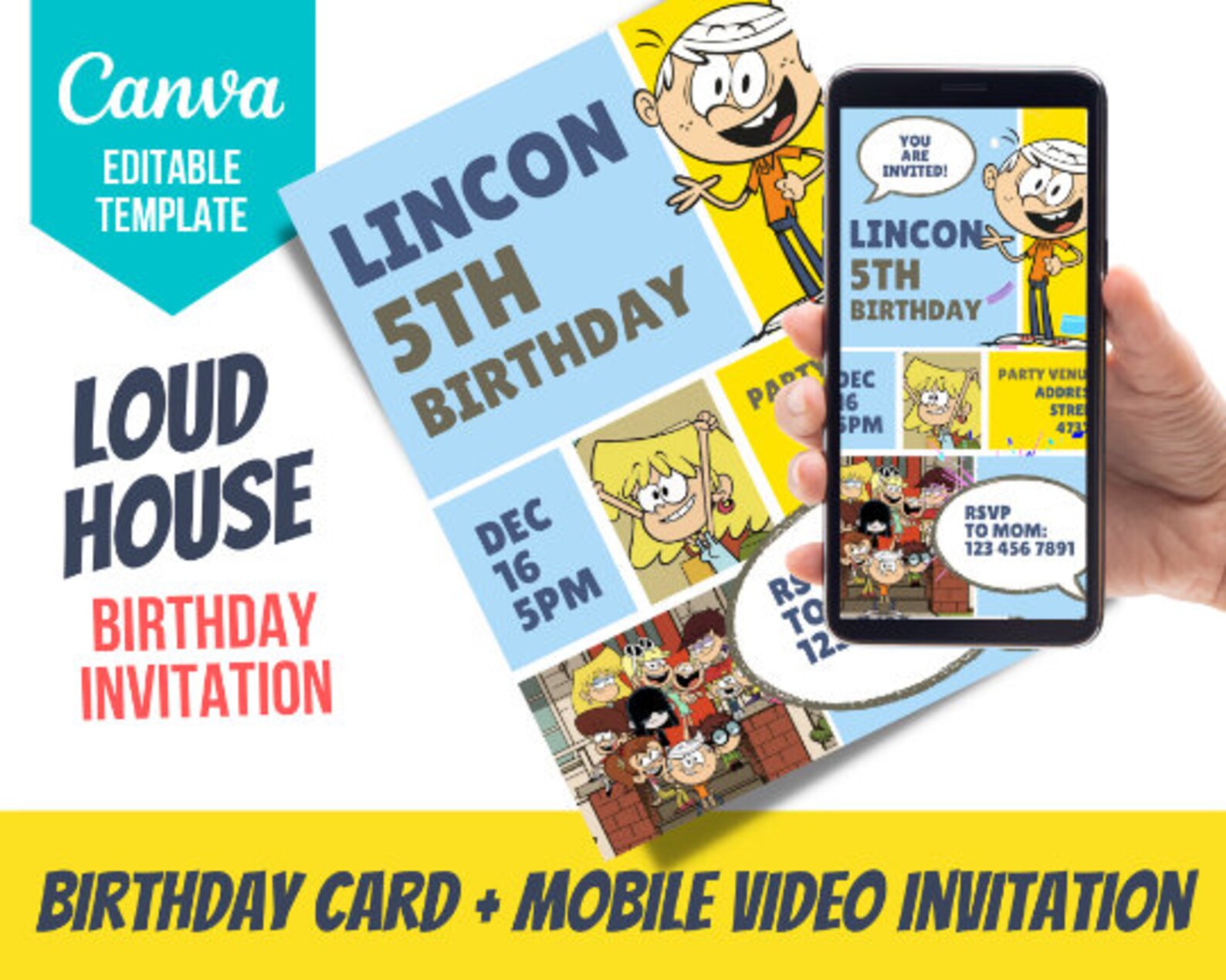 Loud House Birthday Invitation: Comic Style, Canva Editable (DIY ...