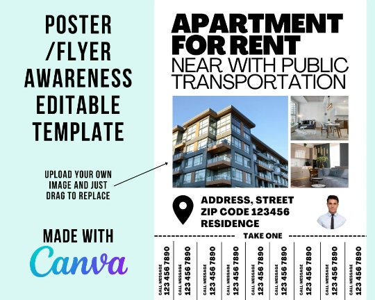 Flyer Template Apartment Room to Let or Rent Tear Flyer Awareness Canva ...