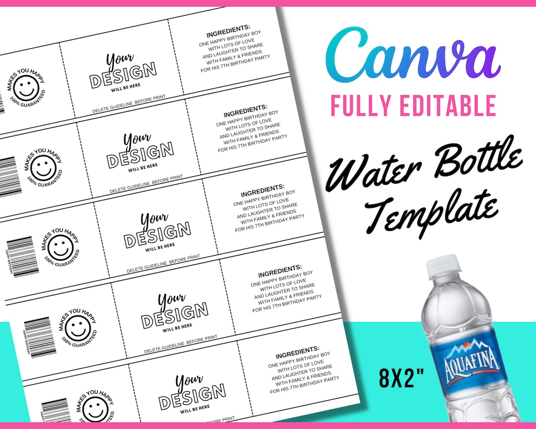 Water Bottle Template Canva Fully Editable | DIY | Design Template ...