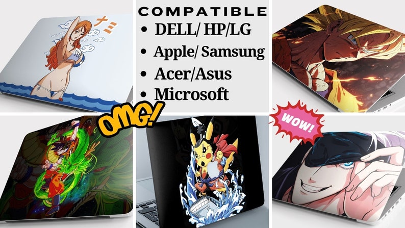 Pack of 15 Anime Laptop JPG Skin Decals, Anime JPG Stickers, Dell, Hp ...