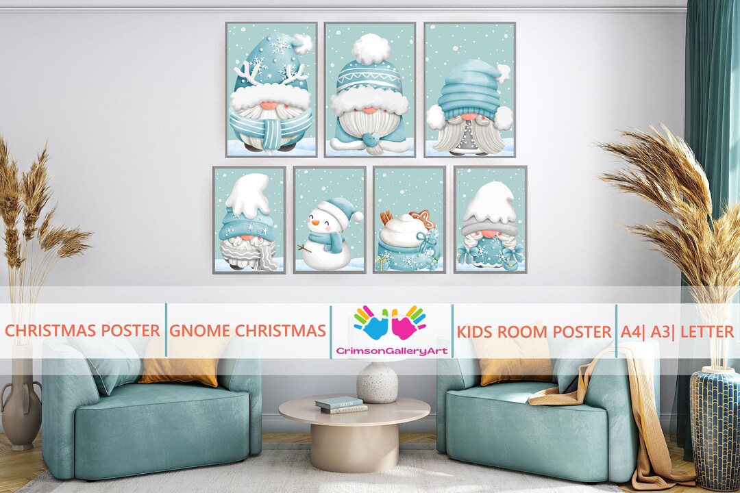 Gnome Christmas Kids Room Poster Set of 7, Christmas Printable Art ...