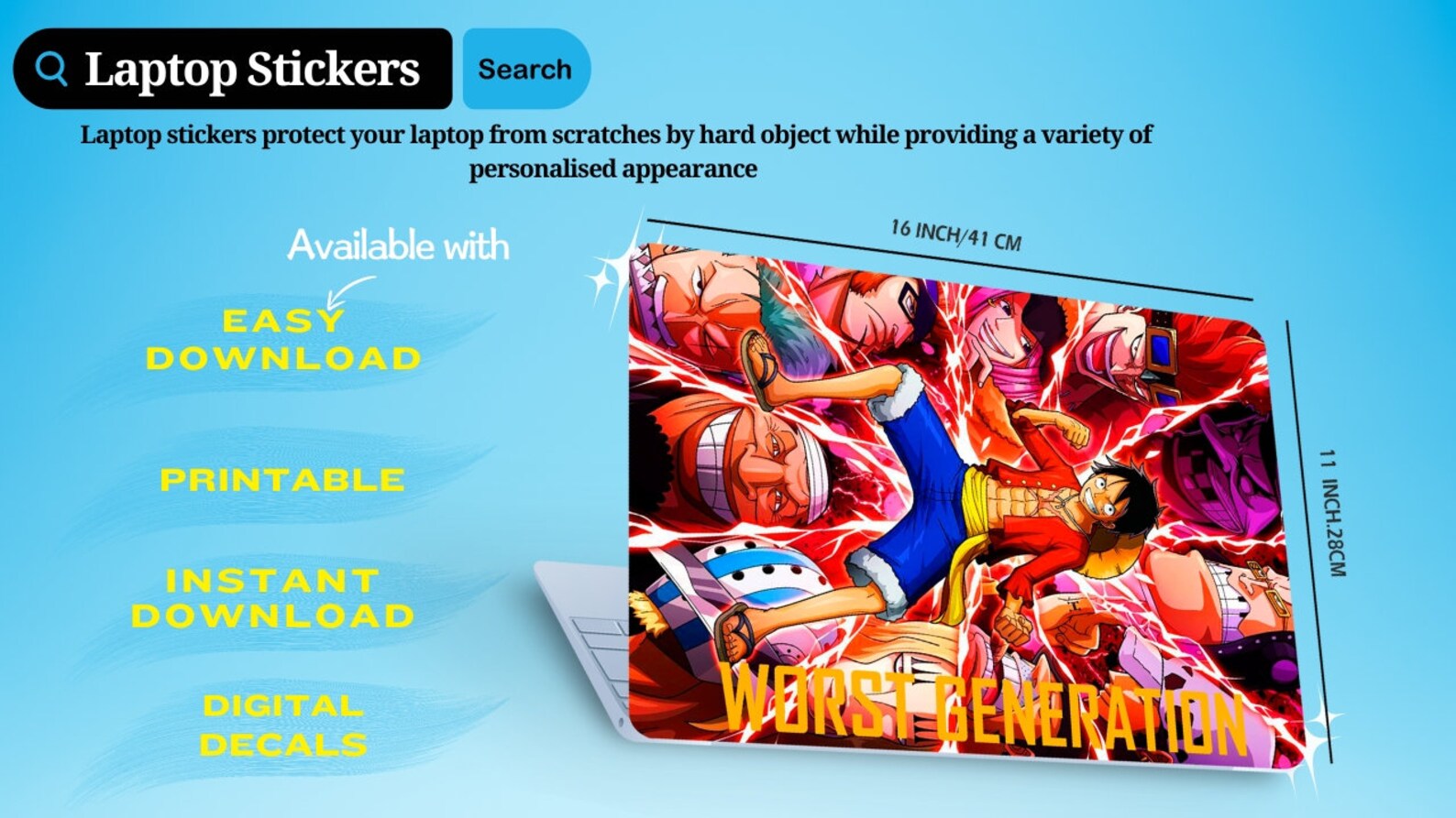 Pack of 15 Anime Laptop JPG Skin Decals, Anime JPG Stickers, Dell, Hp ...