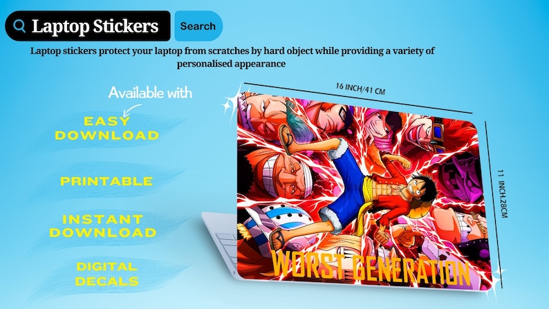 Pack of 15 Anime Laptop JPG Skin Decals, Anime JPG Stickers, Dell, Hp ...