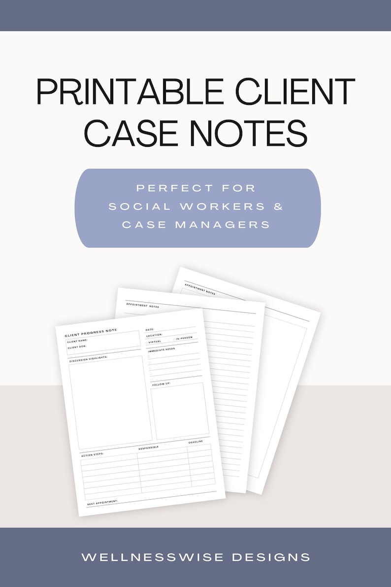 Printable Client Case Notes / Progress Notes - Social Workers, Case ...
