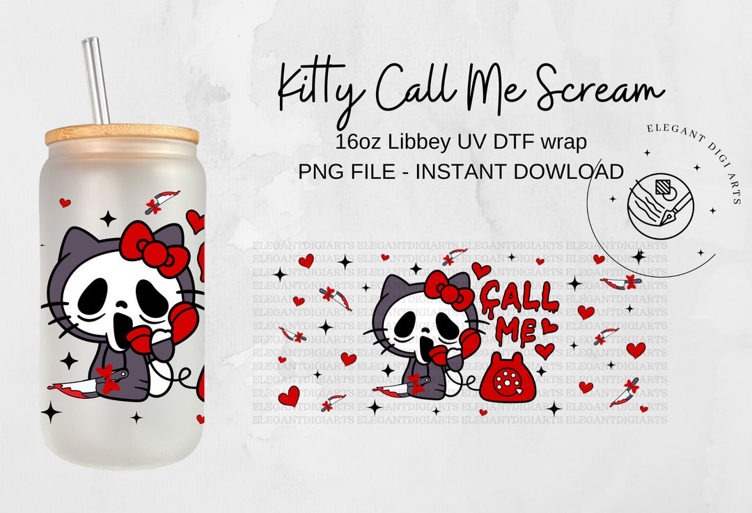 Kitty Call Me Scream 16oz Libbey Glass Can Wrap, Halloween, PNG ...