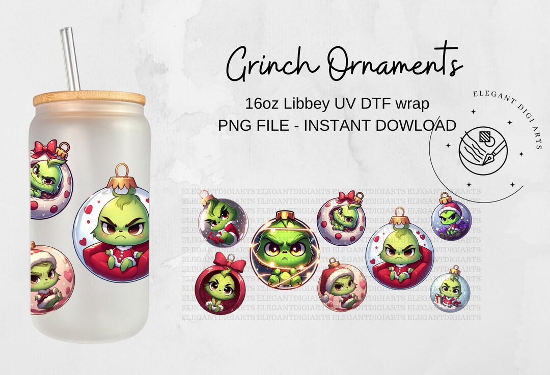Grinch Ornaments 16oz Libbey Glass Can Wrap, PNG, Download, Anime ...