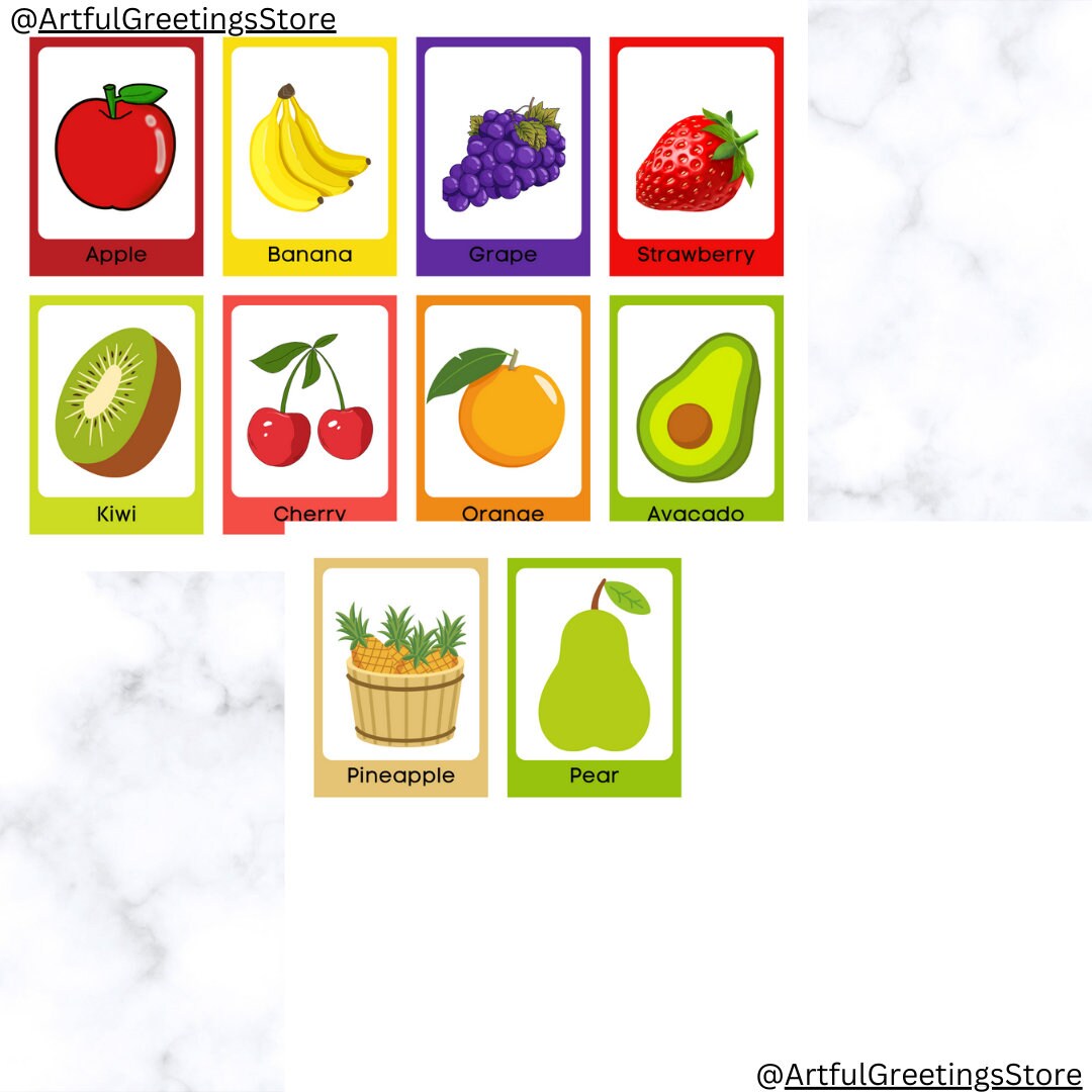 Cool Fun Educational Fruits Flashcards Set Learn English - Etsy