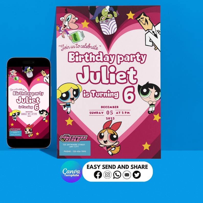 Editable Powerpuff Girls Invitation, Custom Birthday Party Invite ...