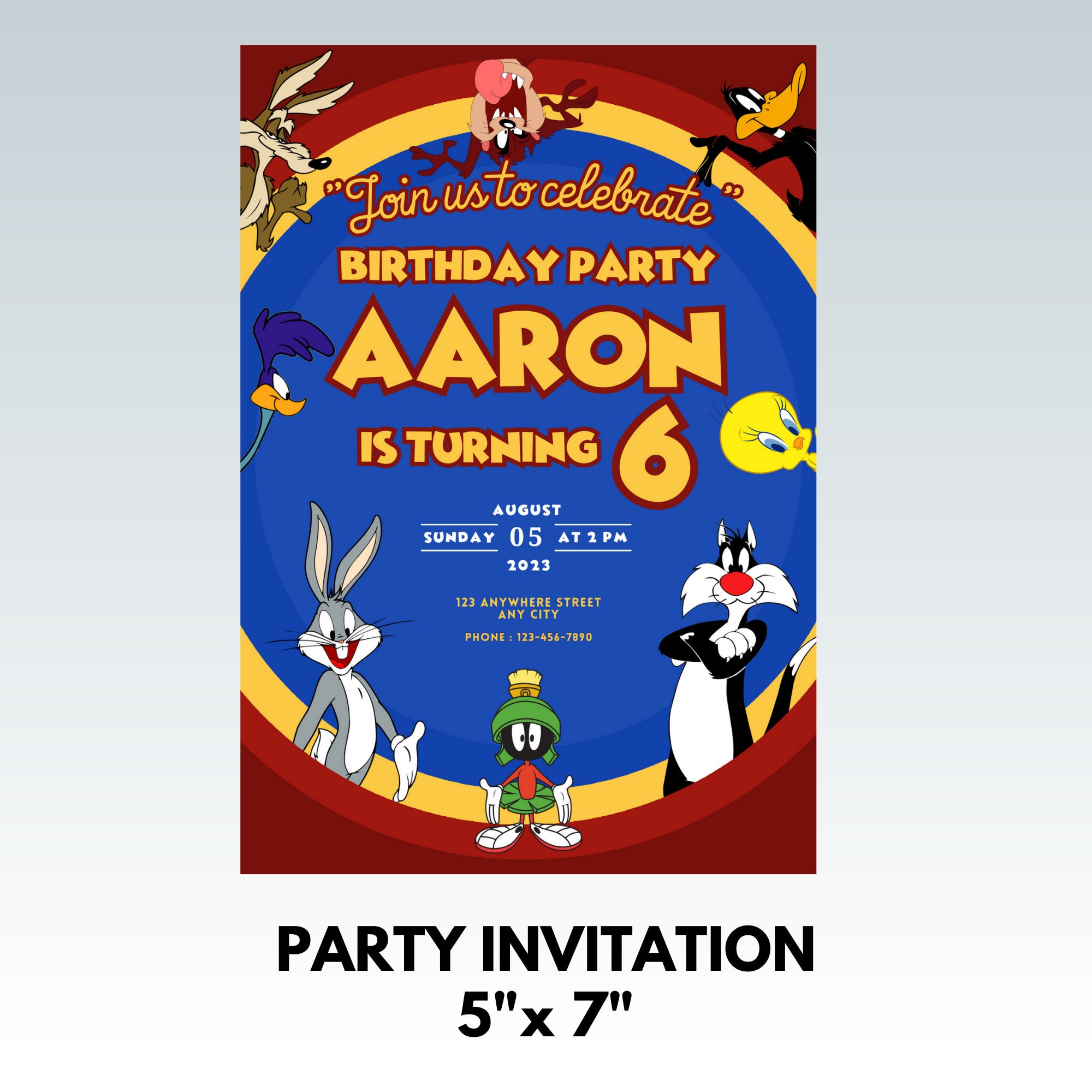 Editable Looney Tunes Birthday Invitation: Cartoon Party Theme (digital ...