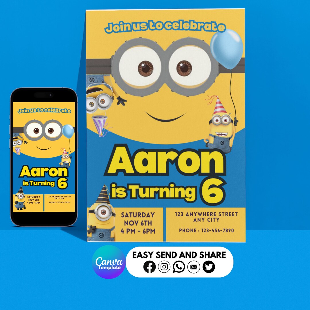 Editable MINIONS Instant Digital Download, Party Invitation, Digital ...